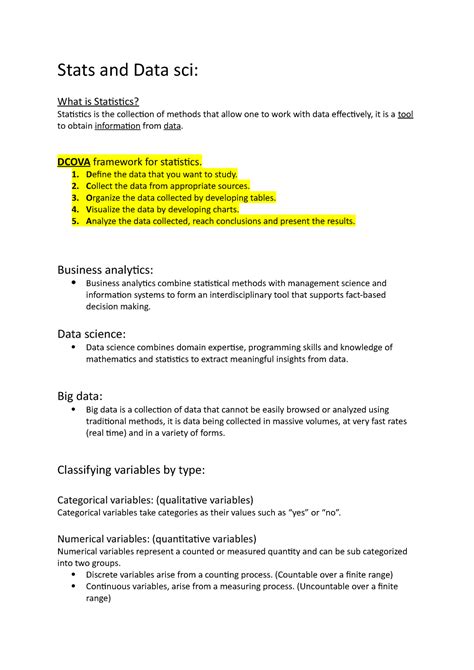Stats And Data Sci A Summary Of The First 2 Chapters Stats And Data