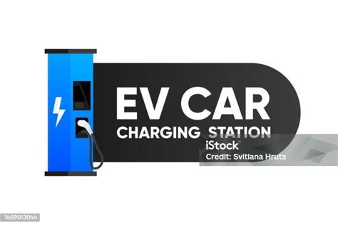 Ev 충전소 배너 급속 과급기가 있는 주차장에서 전기차 충전 벡터 그림입니다 고압 전류 주의에 대한 스톡 벡터 아트 및 기타