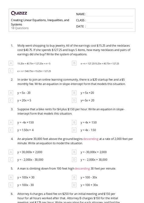 50 Inequalities And System Of Equations Worksheets On Quizizz Free