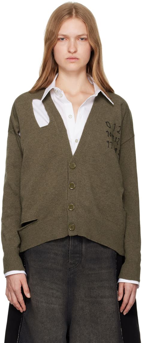 Mm6 Maison Margiela Khaki Cut Outs Cardigan Mm6 Maison Margiela