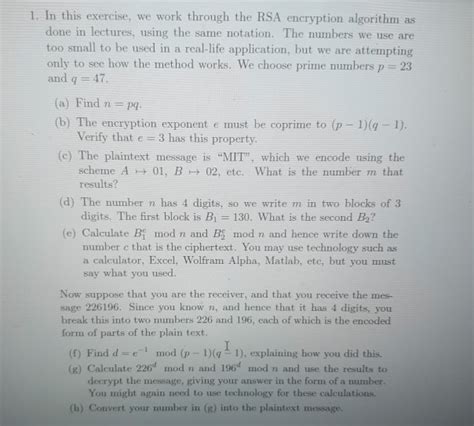 Solved 1 In This Exercise We Work Through The Rsa