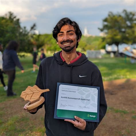 karthik jayakumar wins city of raleigh environmental award campus