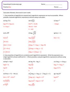 Expanding and Condensing Logarithms Practice by Pi 4 Ever | TPT