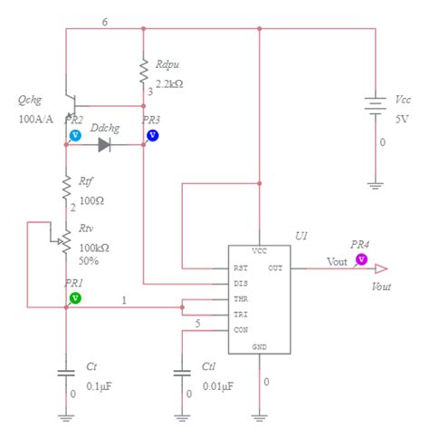 Copy Of 555 Timer Adjustable Frequency 50 Duty Cycle Astable Multivibrator Charge By BJT Pull