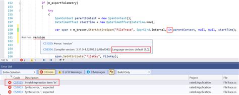 why is the compiler flagging my use of the keyword in for a passed