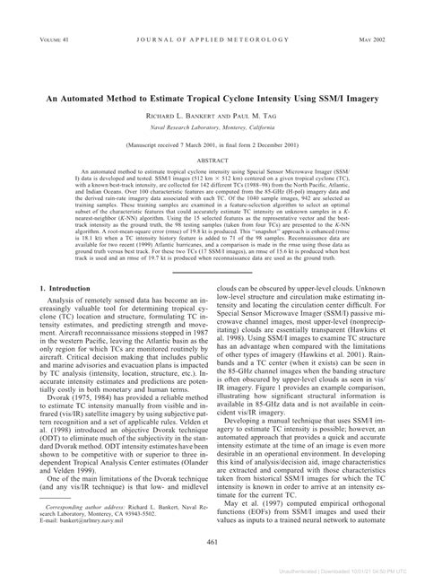 An Automated Method To Estimate Tropical Cyclone Intensity Using Ssmi