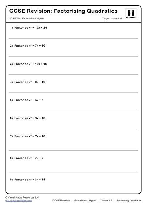 Factorising Quadratics Gcse Questions Gcse Revision Questions