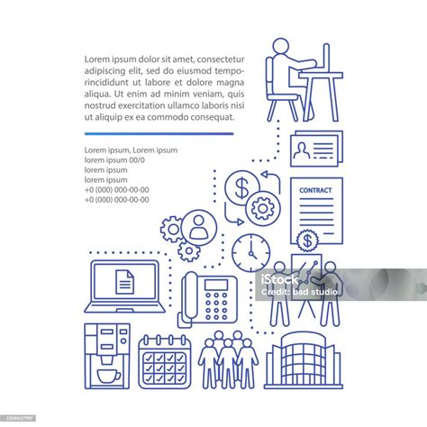 풀 타임 작업 아티클 페이지 벡터 템플릿입니다 취업 채용 브로셔 잡지 선형 아이콘과 텍스트 상자소책자 디자인 요소 인쇄 디자인