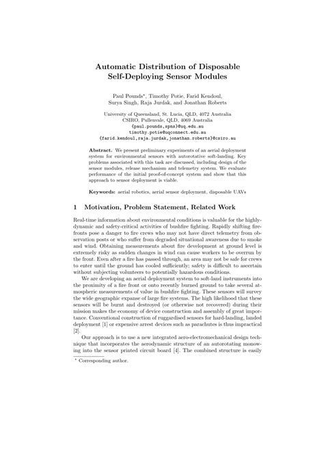 Pdf Automatic Distribution Of Disposable Self Deploying Sensor Modules