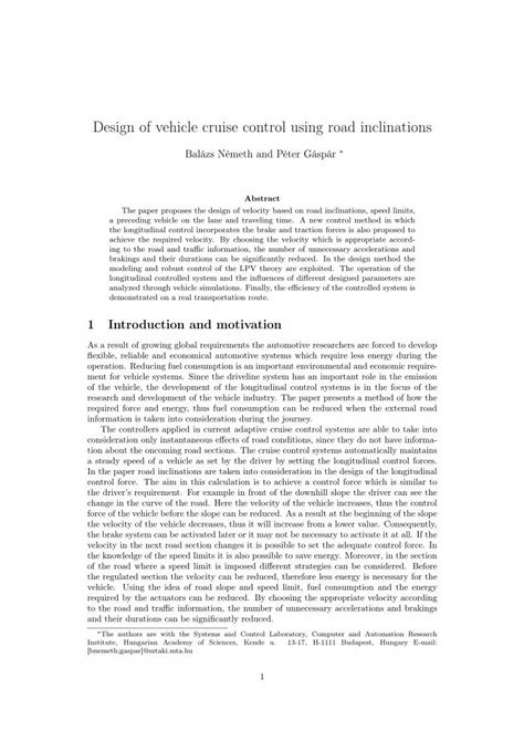 Pdf Design Of Vehicle Cruise Control Using Road Inclinationseprints