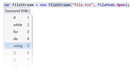 Quickly Introduce Using Statements And Try Catch Blocks Resharper