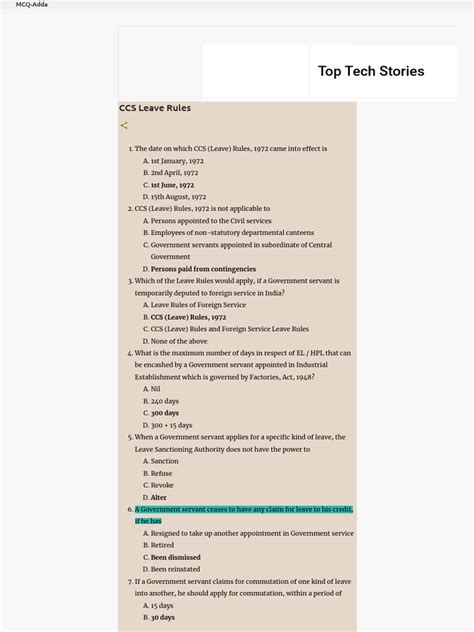 Ccs Leave Rules Mcq Pdf