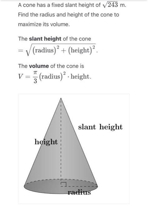 Solved A Cone Has A Fixed Slant Height Of M Find The Chegg Com