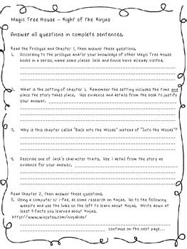 Magic Tree House 5 Night Of The Ninjas Book Club Projectquestions