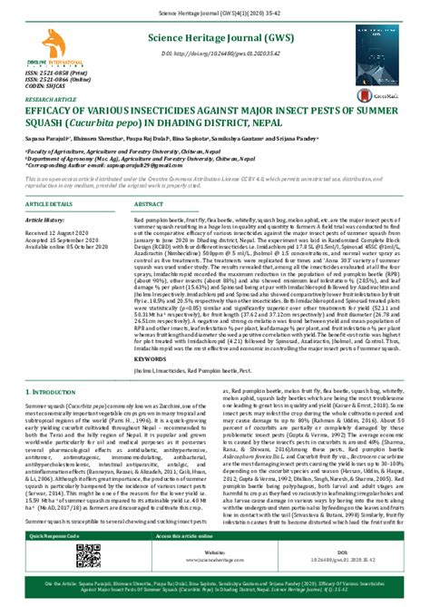 Pdf Efficacy Of Various Insecticides Against Major Insect Pests Of Summer Squash Cucurbita