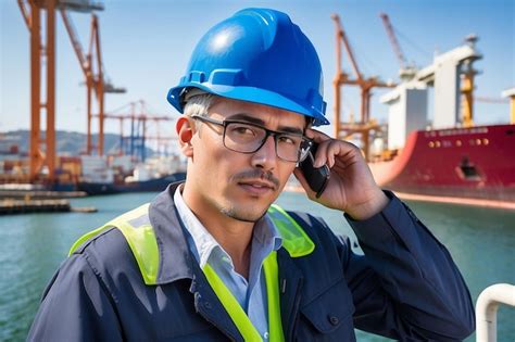 Premium Photo Closeup Of A Port Engineer Making A Business Call At A