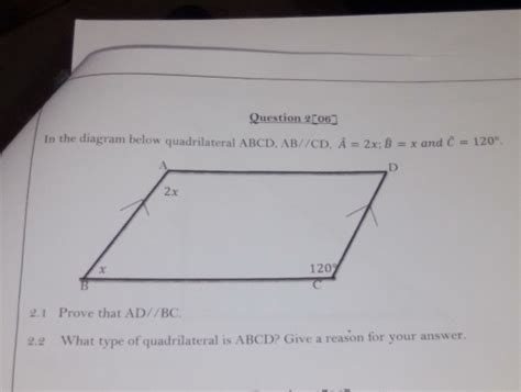 Solved Question 2~06 In The Diagram Below Quadrilateral Abcd Abcd Ab