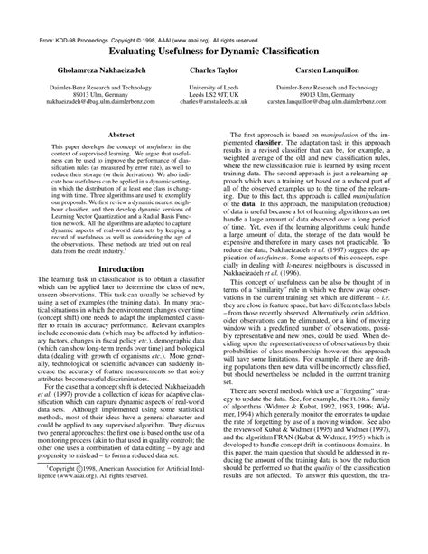 Pdf Evaluating Usefulness For Dynamic Classification