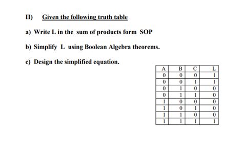 Solved II Given The Following Truth Table A Write L In The Chegg Com