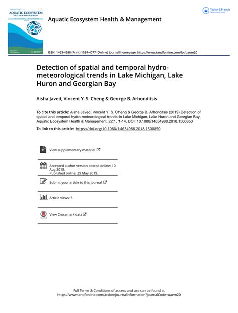 Pdf Detection Of Spatial And Temporal Hydro Meteorological Trends In Lake Michigan Lake Huron