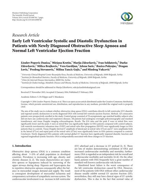 Pdf Research Article Early Left Ventricular Systolic And Downloads