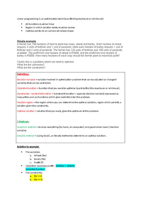 Lecture 22 Notes Linear Programming Is An Optimisation Technique