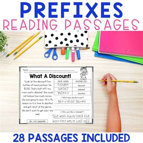 prefixes reading comprehension passages and questions worksheets