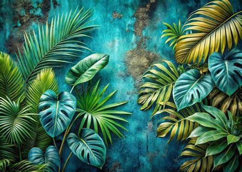 Urban Exploration Photographyinspired Grunge Tropical Leaf Wall Mural
