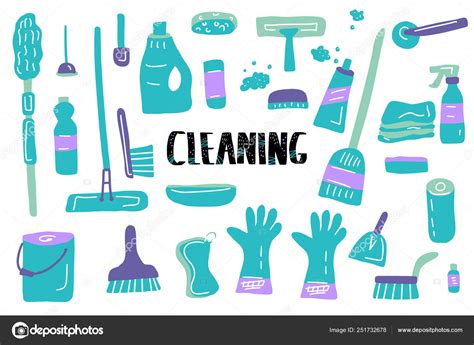 Cleaning Tools Vector Set Of Cleaning Equipment Stock Vector By