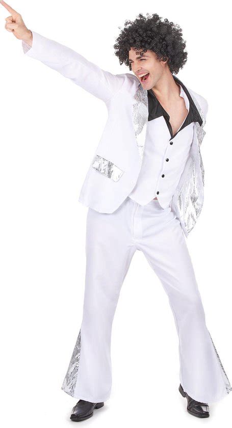 Wit En Zilver Kleurig Disco Kostuum Voor Heren Verkleedkleding Medium Bol