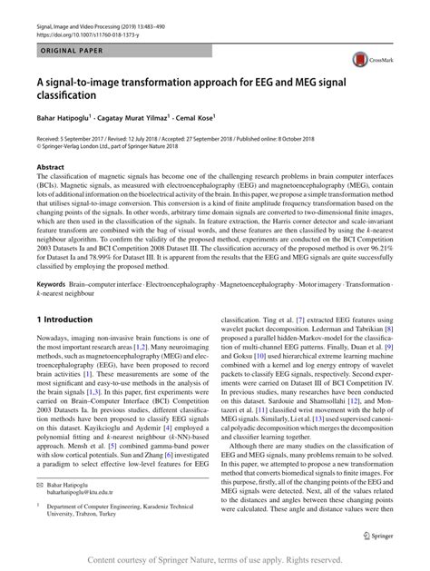A Signal To Image Transformation Approach For EEG And MEG Signal Classification Request PDF