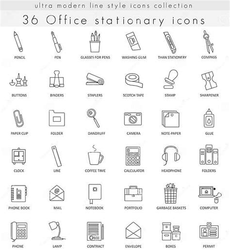 Vector Office Stationery Ultra Modern Outline Line Icons For Web And Apps Stock Vector