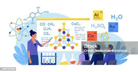 화학 학교 수업 화학식 원소 구조를 배우는 학생들 화학 플라스크 시약 과학 장비를 갖춘 실험실에서 과학 실험 실험실 과학 연구 건강관리와 의술에 대한 스톡 벡터 아트 및