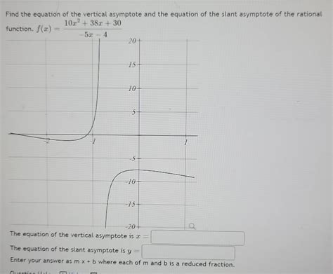 Solved Find The Equation Of The Vertical Asymptote And The