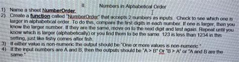 Solved Ii Numbers In Alphabetical Order 1 Name A Sheet