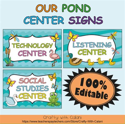 Classroom Center Sign In Our Pond Theme 100 Editble By Calaniclassroom