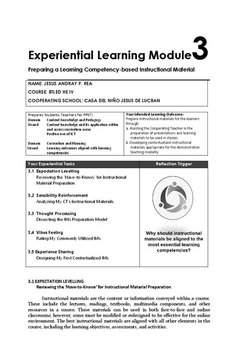 Experiential Learning Module 3 Rea Jesus Andray Experiential Learning