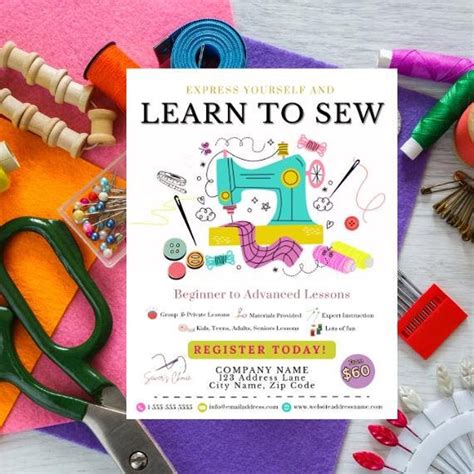Sewing Lessons Flyer Digital Download Template Business Flyer Social