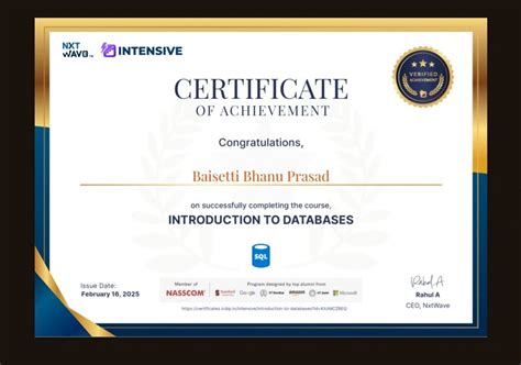 I Am Happy To Share My Sql Certificate In Nxtwave Bhanu Prasad