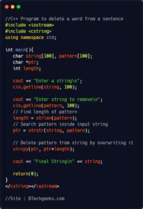 C Program To Delete A Word From Sentence BTech Geeks