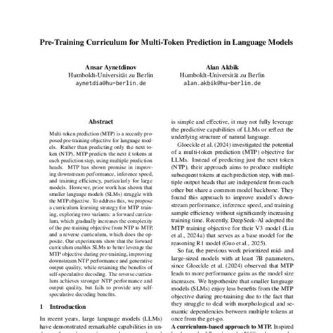 Pre Training Curriculum For Multi Token Prediction In Language Models Acl Anthology