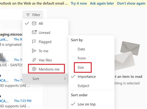 Filter Outlook Email By Mentions Me And Size Microsoft Qanda