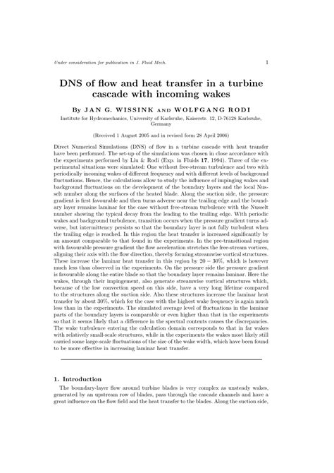 Pdf Direct Numerical Simulation Of Flow And Heat Transfer In A Turbine Cascade With Incoming Wakes