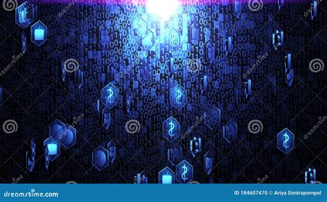 3d Business And Technology Icons Spinning In Hexagon Border And Hovering On The Random Binary