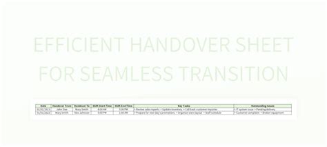 efficient handover sheet for seamless transition excel template and