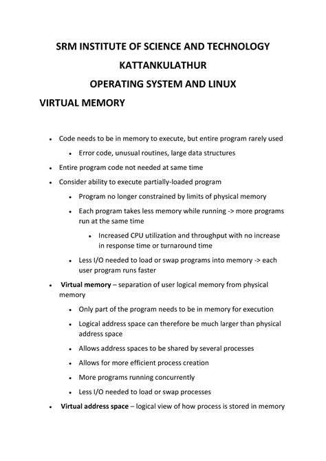 OS And Linux Virtual Memory SRM INSTITUTE OF SCIENCE AND TECHNOLOGY KATTANKULATHUR OPERATING