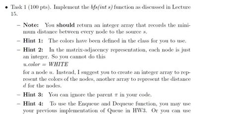 task 1 100 pts implement the bfs int s function