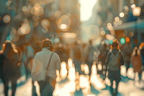 Blurred City Crowd Shallow Depth Of Field Effect Premium Ai Generated