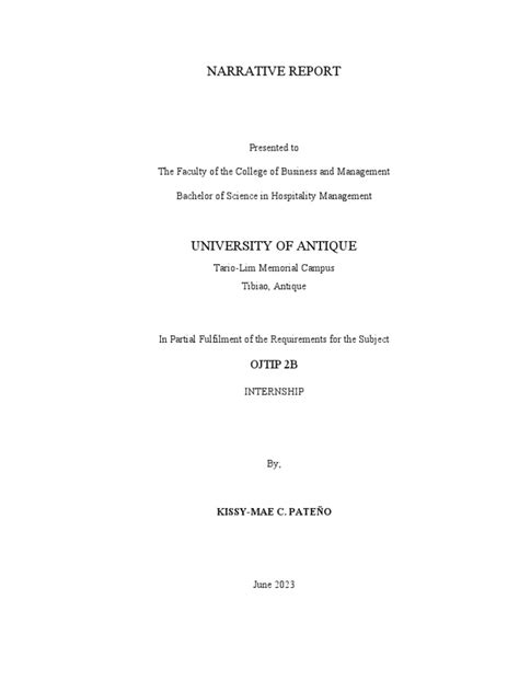 Sample Narrative Report Format Pdf