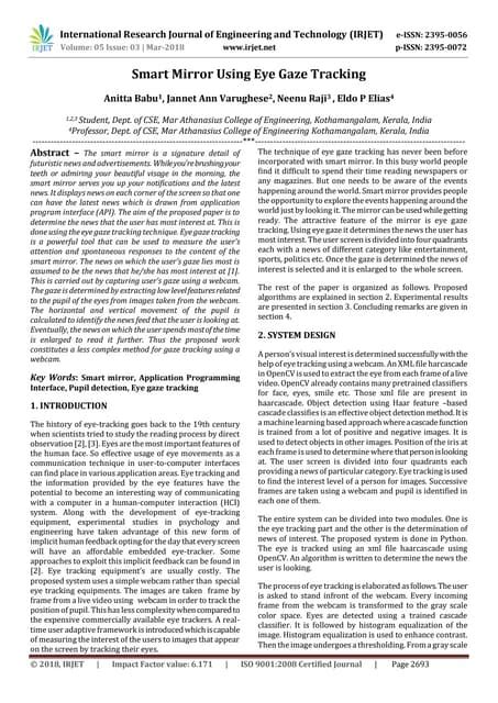 Irjet Smart Mirror Using Eye Gaze Tracking Pdf